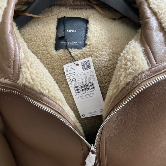 Mango | Jackets & Coats | Nwt Mango Oversized Brown Leather Shearling ...